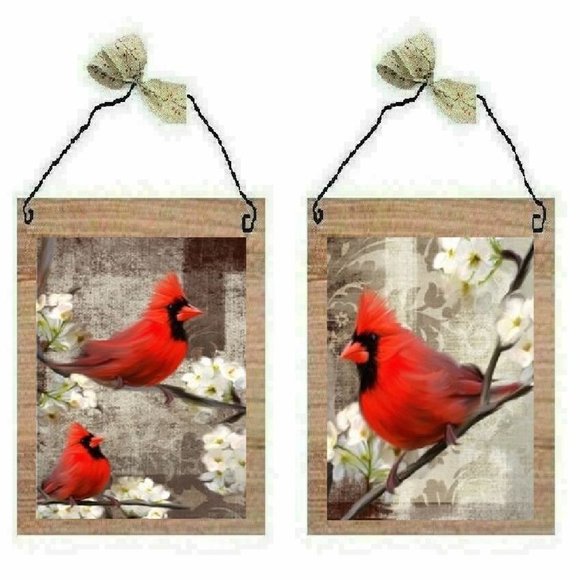 Handmade | Wall Decor | 2pc Set Cardinal Plaques Wooden Red Bird ...